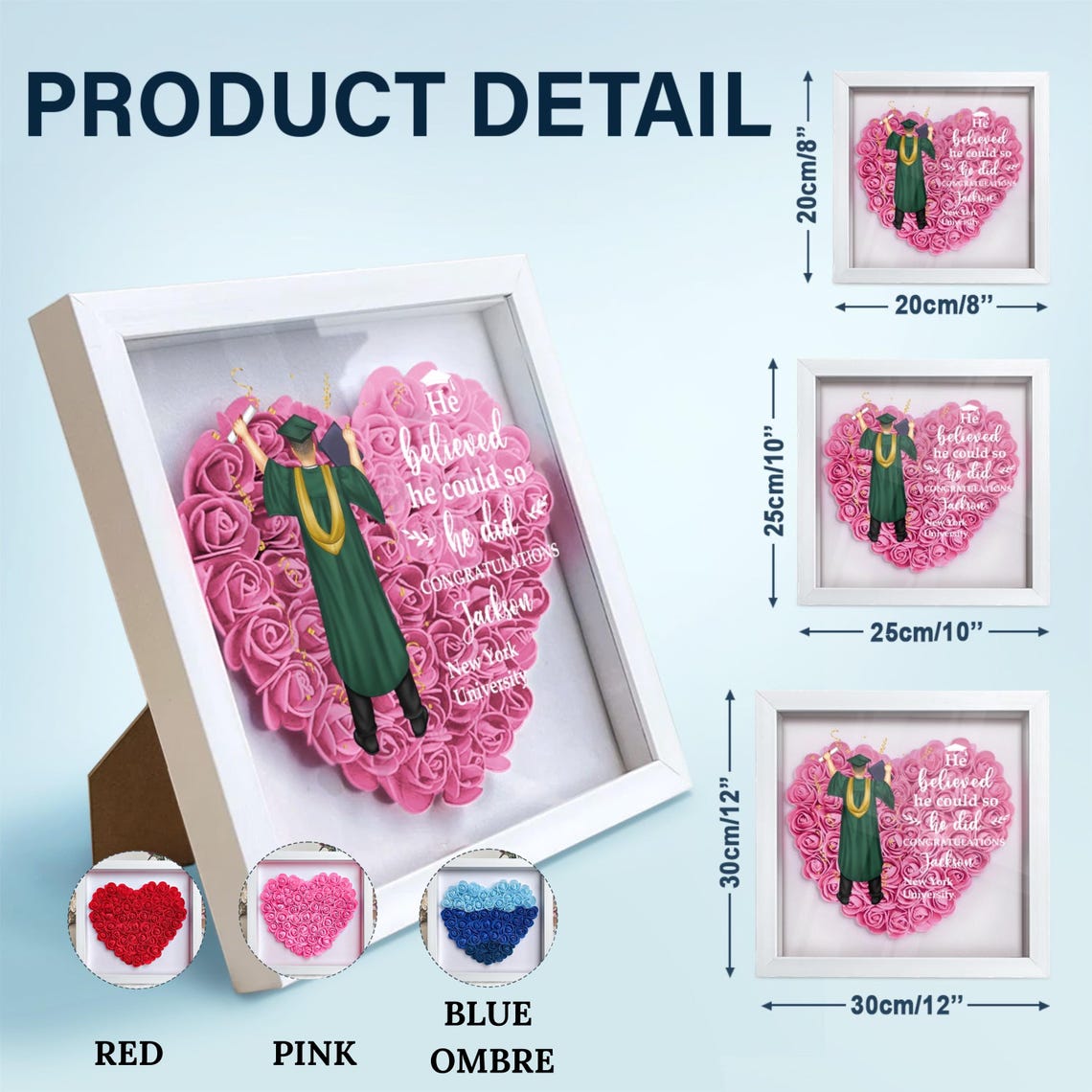 Custom Rose Heart Shadow Box for Graduation Shadow Flower Box Grad ...