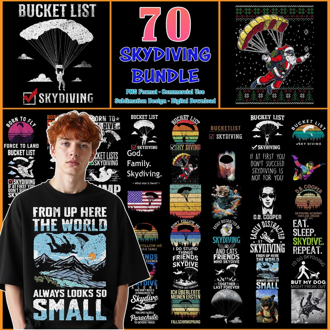Skydiving PNG Bundle, Retro Sky Diver Quotes Png, Extreme Sport PNG ...