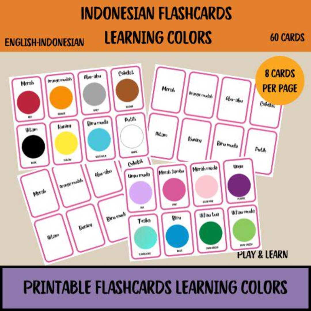 Flashcards for Learning Indonesian Colors - Educational Tools for Kids ...