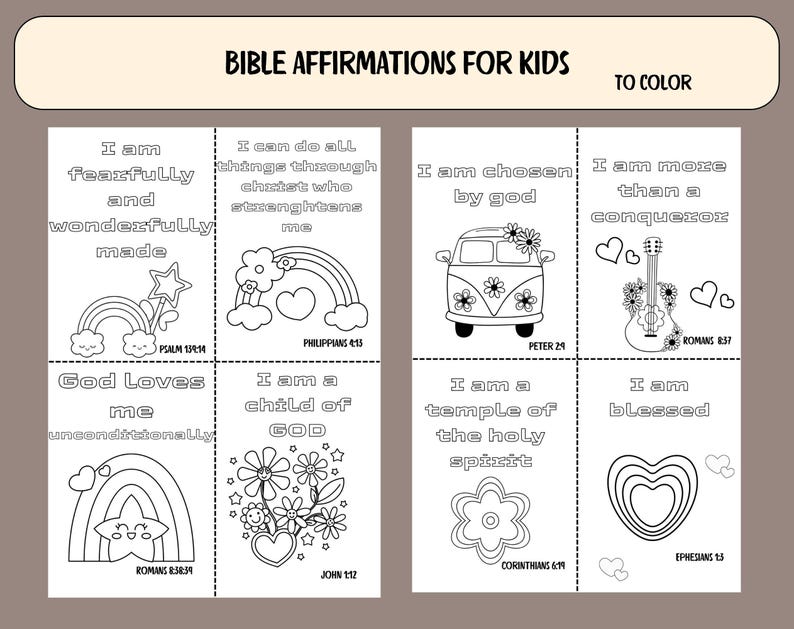 Bible Affirmation Cards for Kids - Printable Coloring Pages - Positive ...
