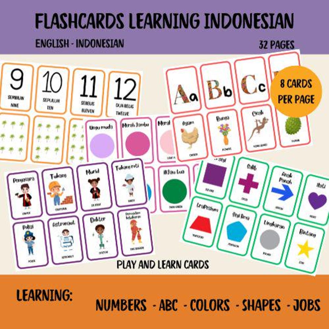 Printable Indonesian Flashcards Montessori Learning Digital Educational ...