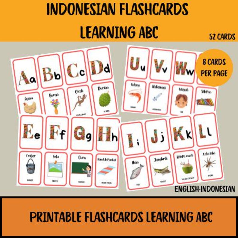 Indonesian ABC Flashcards - Learn the Alphabet - Educational Tools for ...