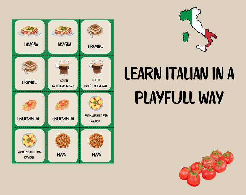 Printable Memory Game Italian Style | Learn English - Italian in a ...