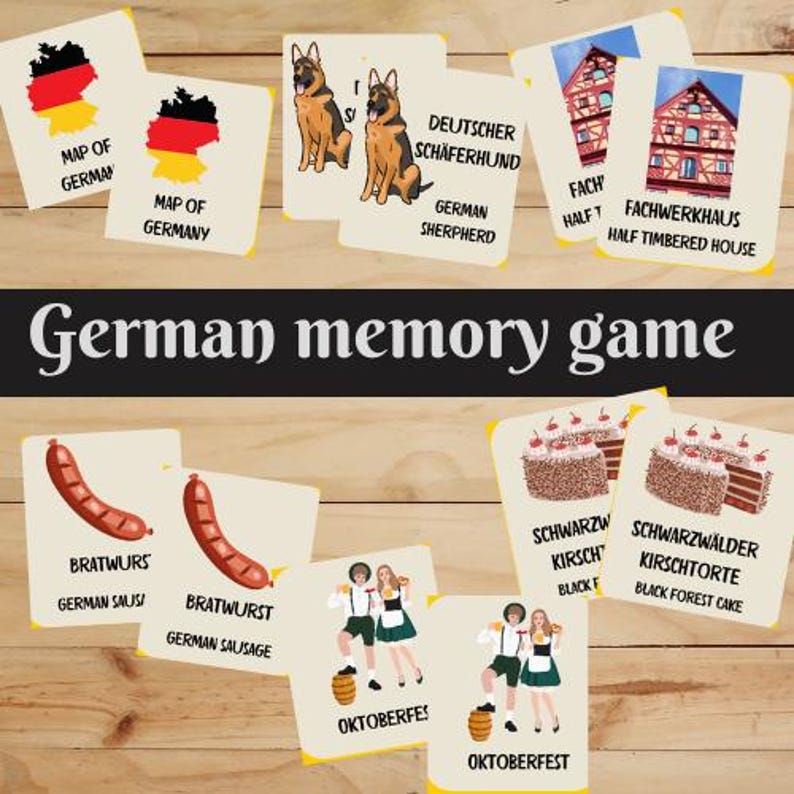 Printable Memory Game German Style | Learn English - German in a ...