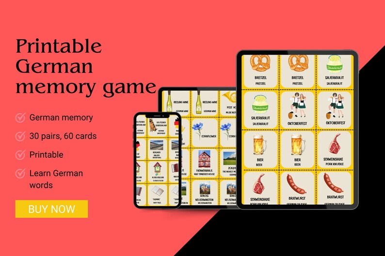 Printable Memory Game German Style | Learn English - German in a ...
