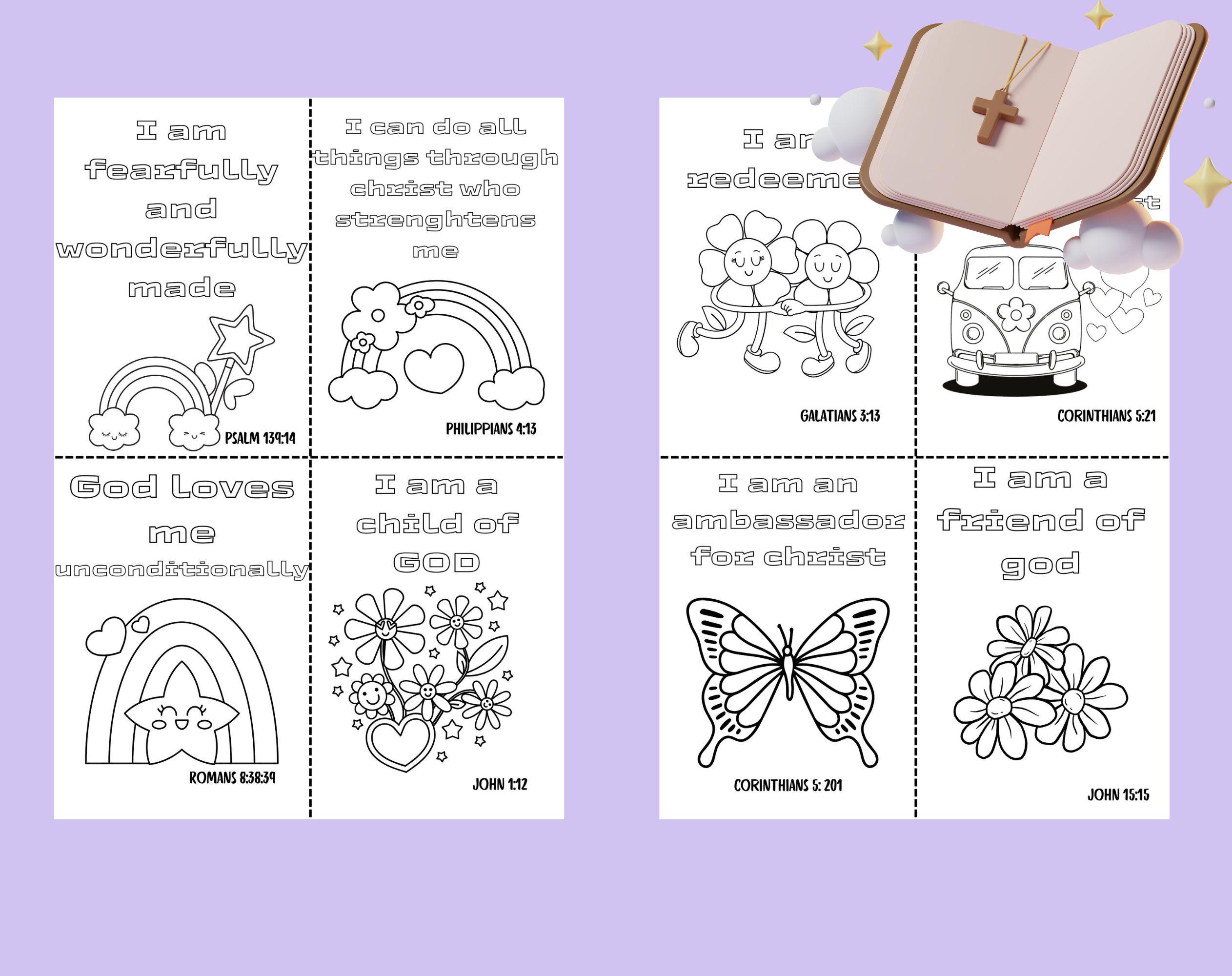 Bible Affirmation Cards for Kids - Printable Coloring Pages - Positive ...