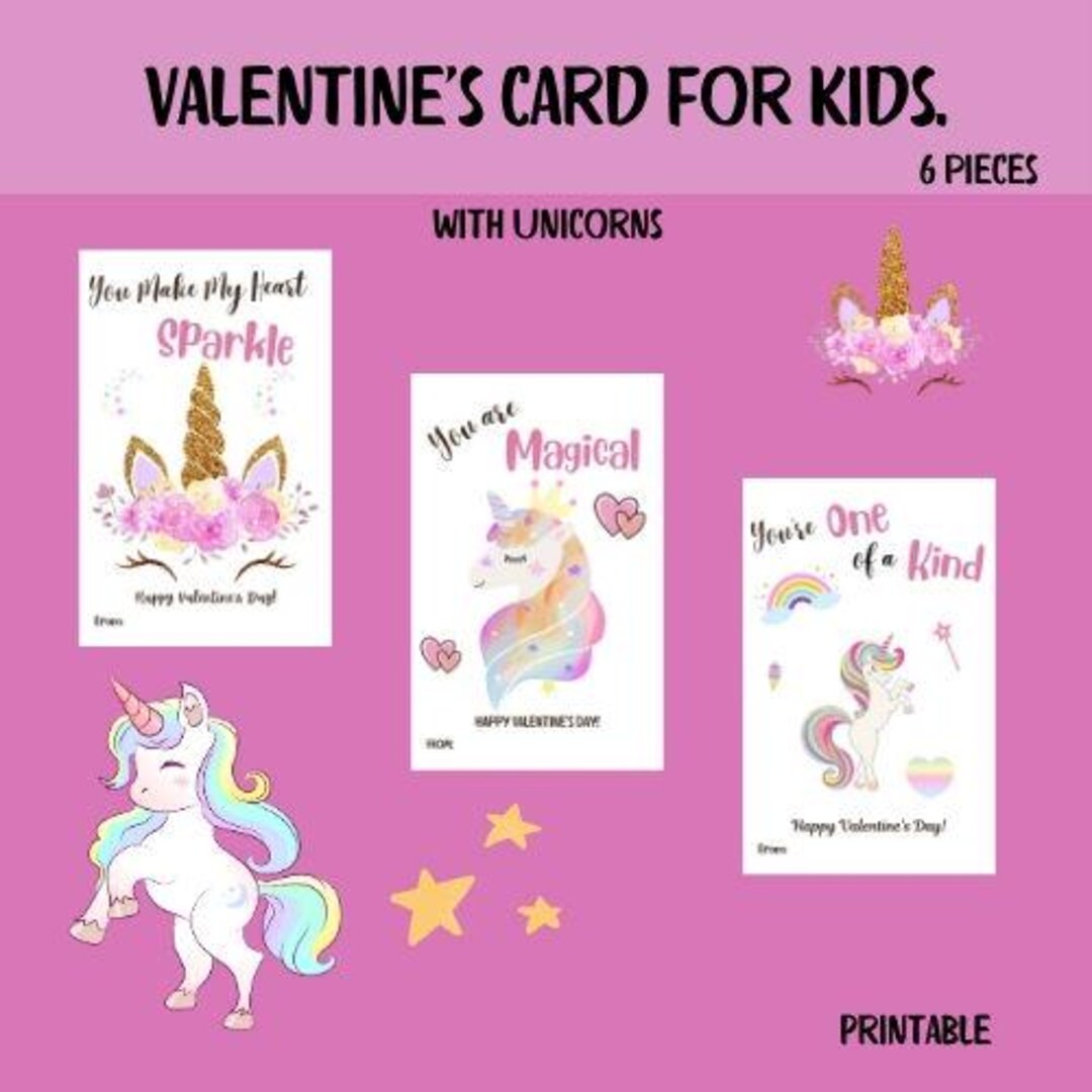 Unicorn Valentine Cards | Printable Kids Valentine | Kids Classroom ...
