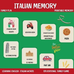 Printable Memory Game Italian Style | Learn English - Italian in a ...
