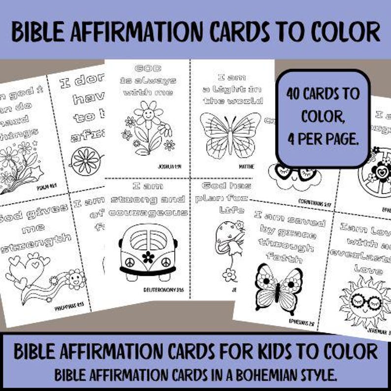 Bible Affirmation Cards for Kids - Printable Coloring Pages - Positive ...