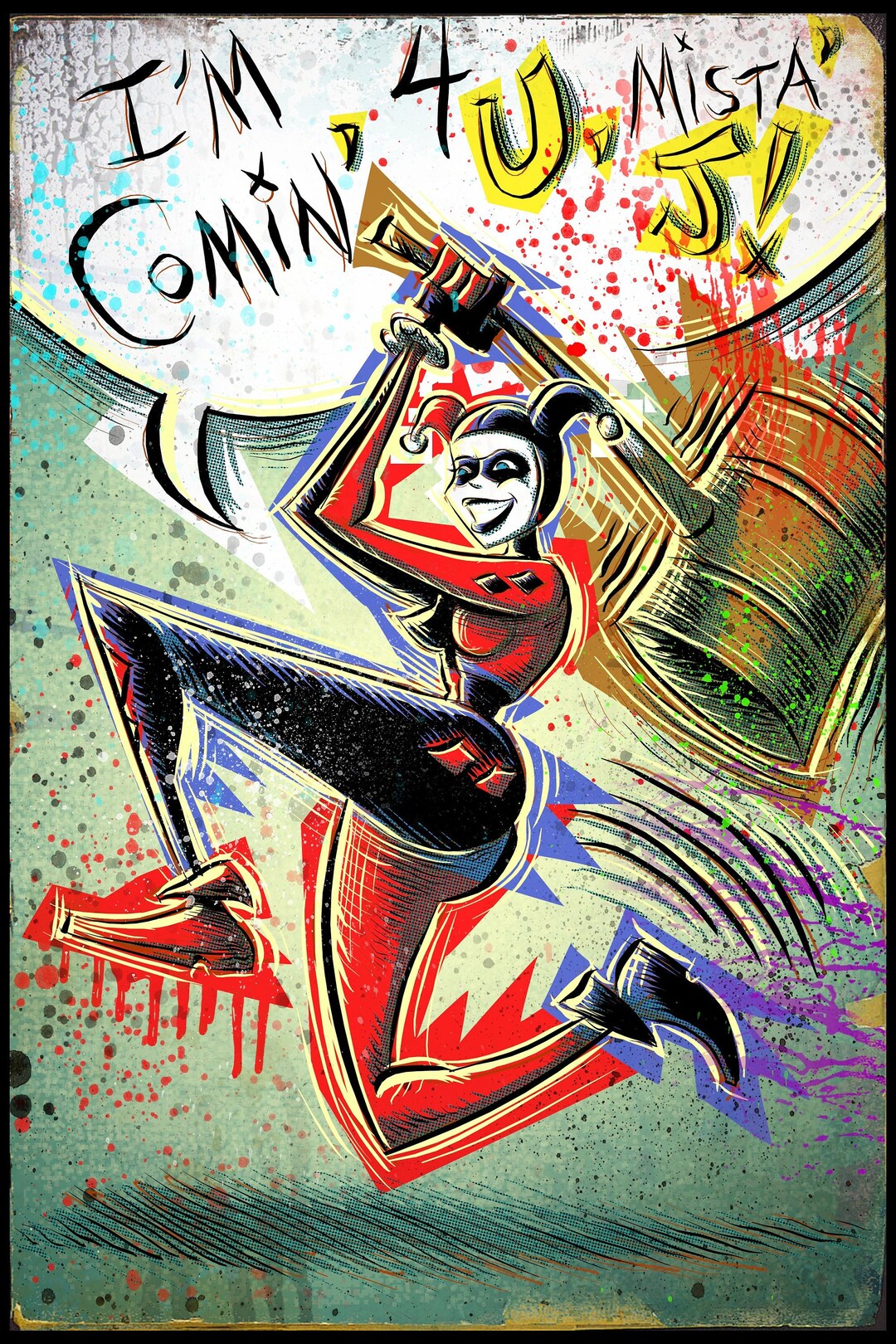 Harley Quinn Art Print Harlequin Joker Girlfriend DC Comics Marvel Girl ...