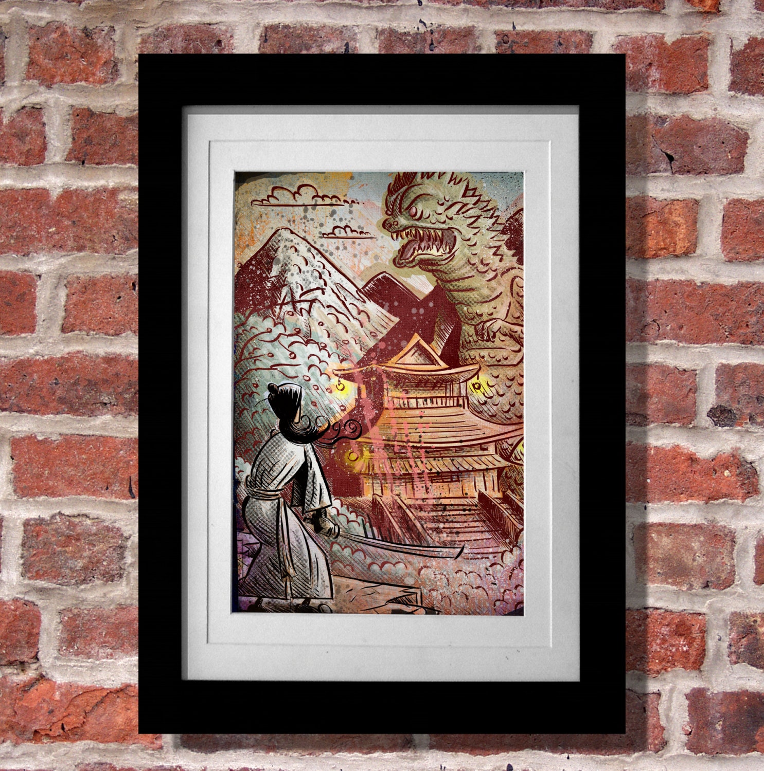 Kaiju Vs Samurai Art Print. Monster Godzilla Father's Day Present ...