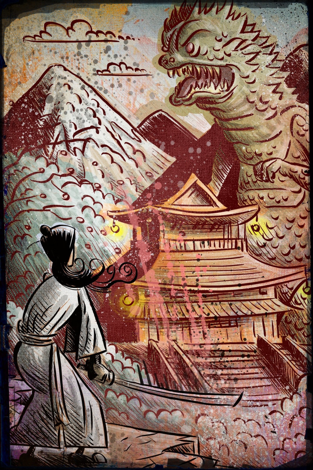 Kaiju Vs Samurai Art Print. Monster Godzilla Father's Day Present ...