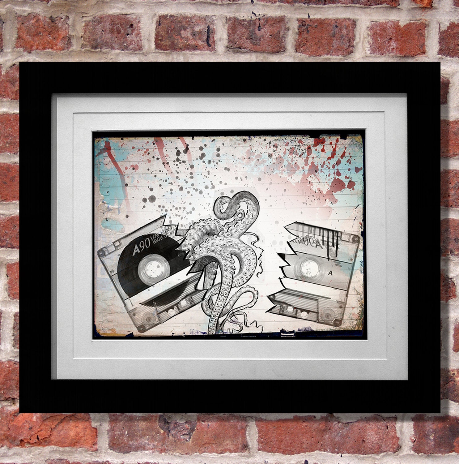 Tape Worm Art Print, Cthulhu, Tentacles, Casette Tape, Collage Art ...
