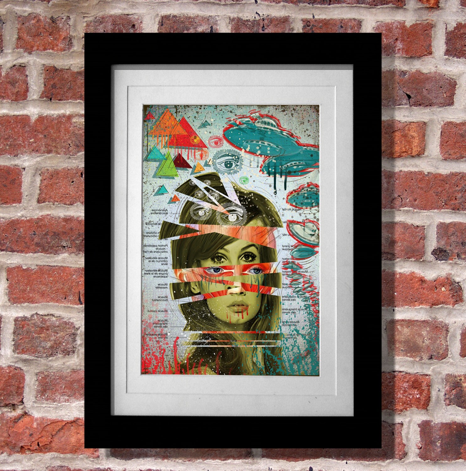 Girl Face Collage Art Print UFO Illuminati Flying Saucer - Etsy
