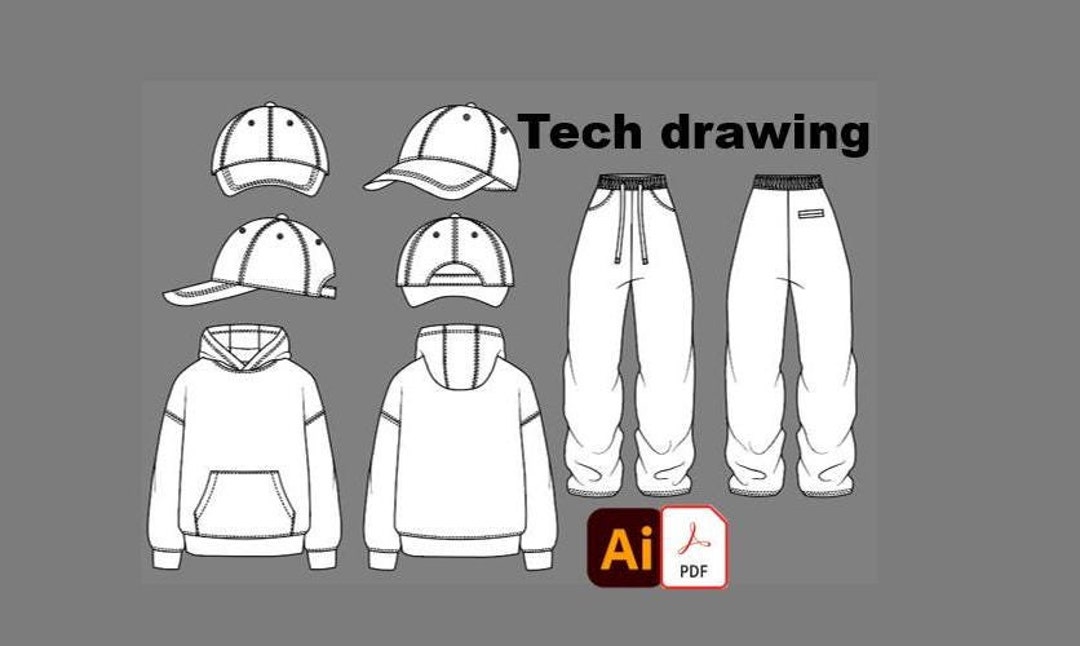 Technical Fashion Drawing , Streetwear Outfit Ready to Be Customized ...