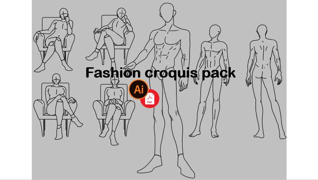 Fashion Croquis Pack , 2 Male Sketches and 4 Female Positions - Instant ...