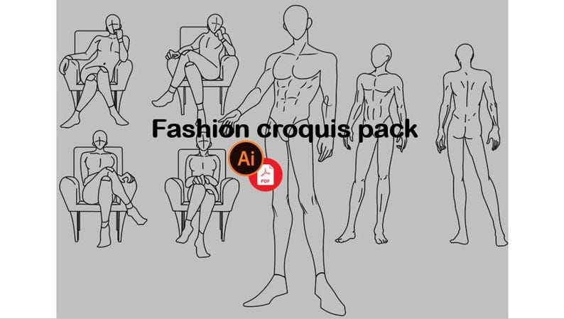 Fashion Croquis Pack , 2 Male Sketches and 4 Female Positions - Instant ...