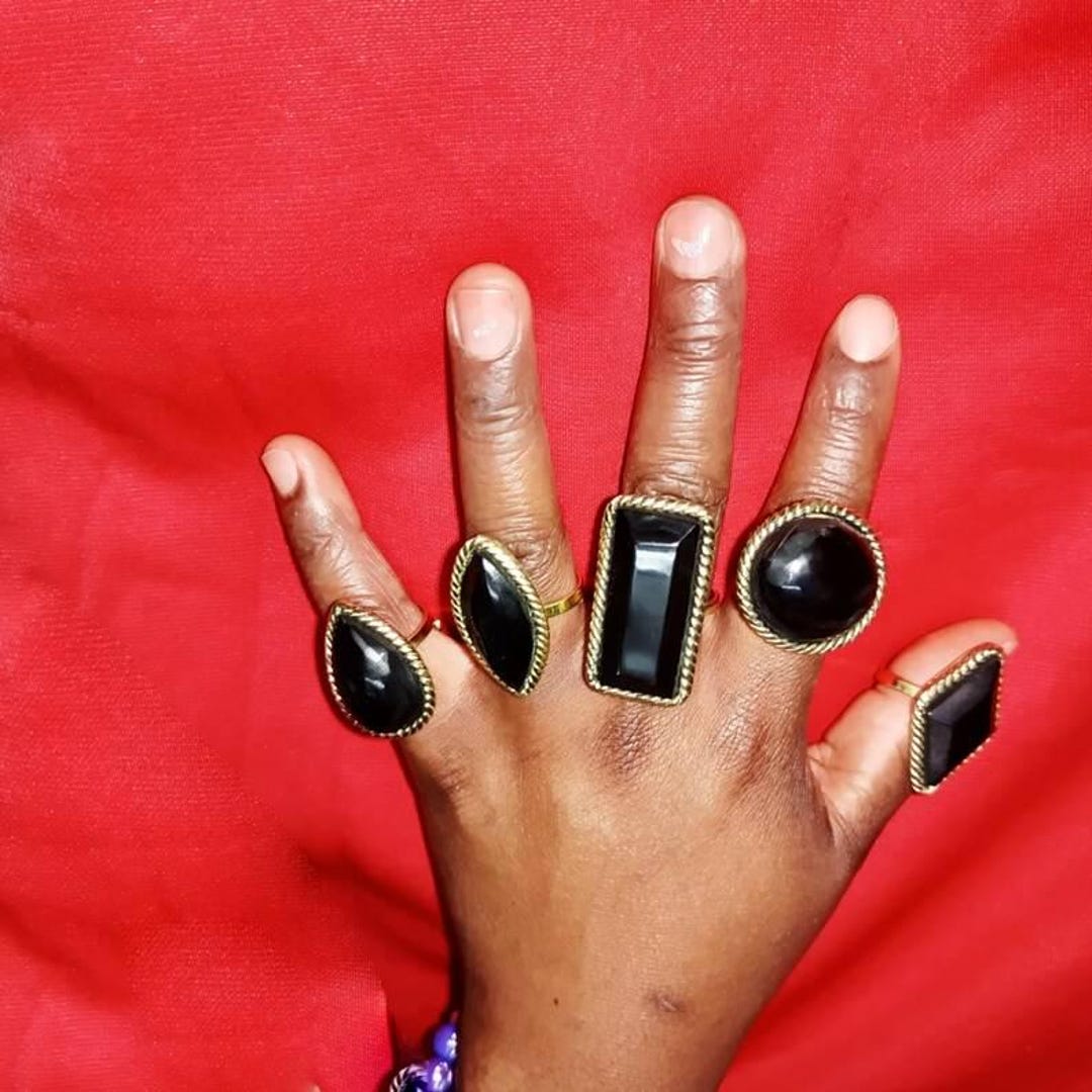 5 Adjustable Black Horn Rings, African Brass Rings - Etsy