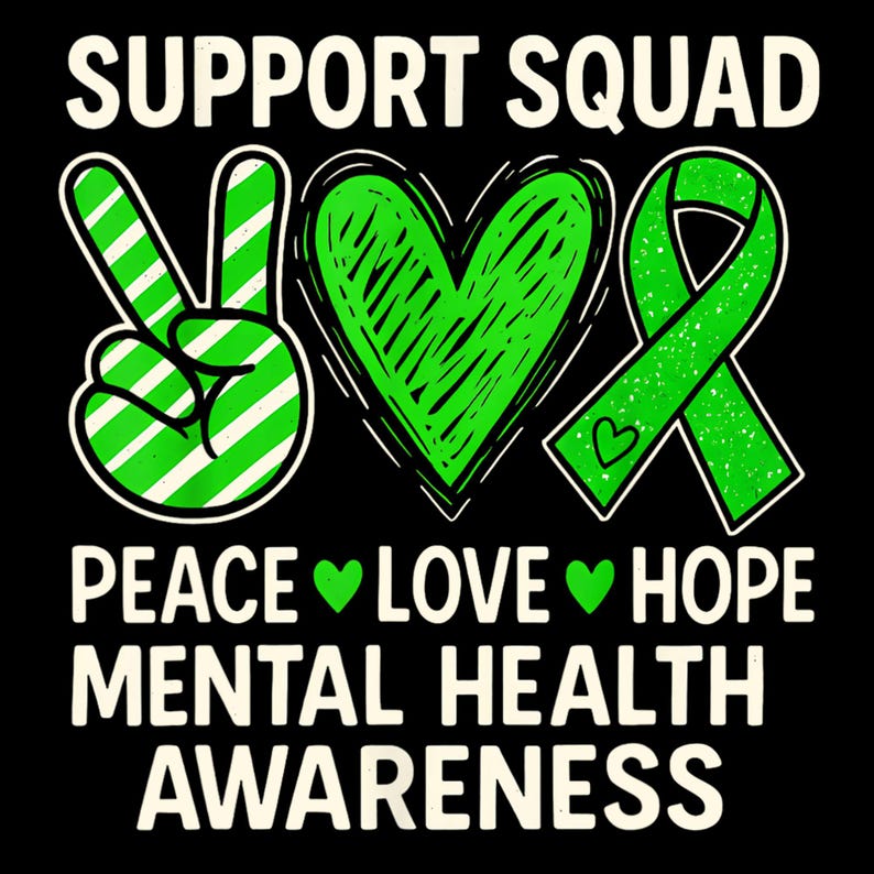 Support Squad Mental Health Awareness Groovy Green Ribbon Png ...