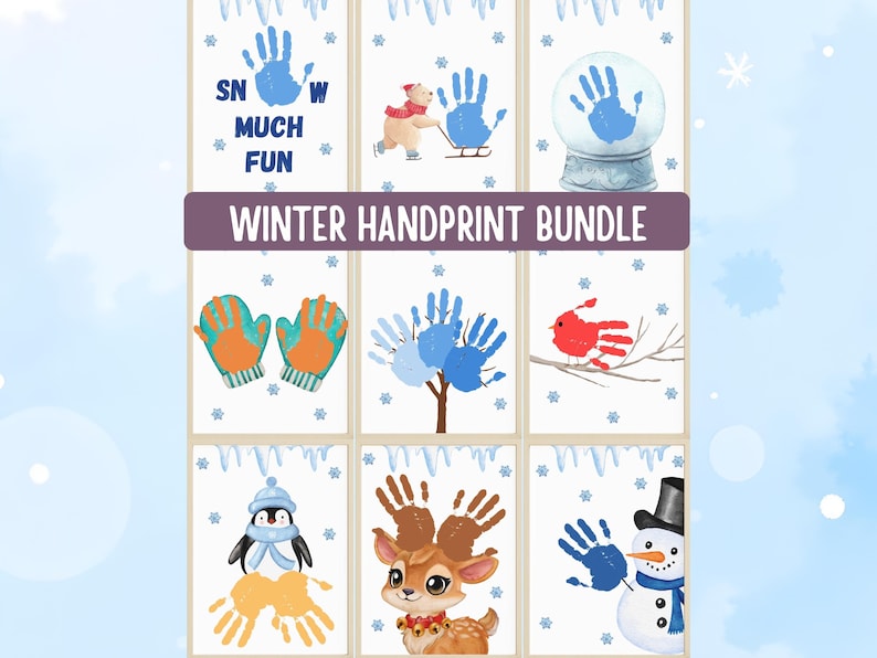 Winter Handprint Craft Bundle, Kids Preschool & Daycare DYI Art, 9 ...