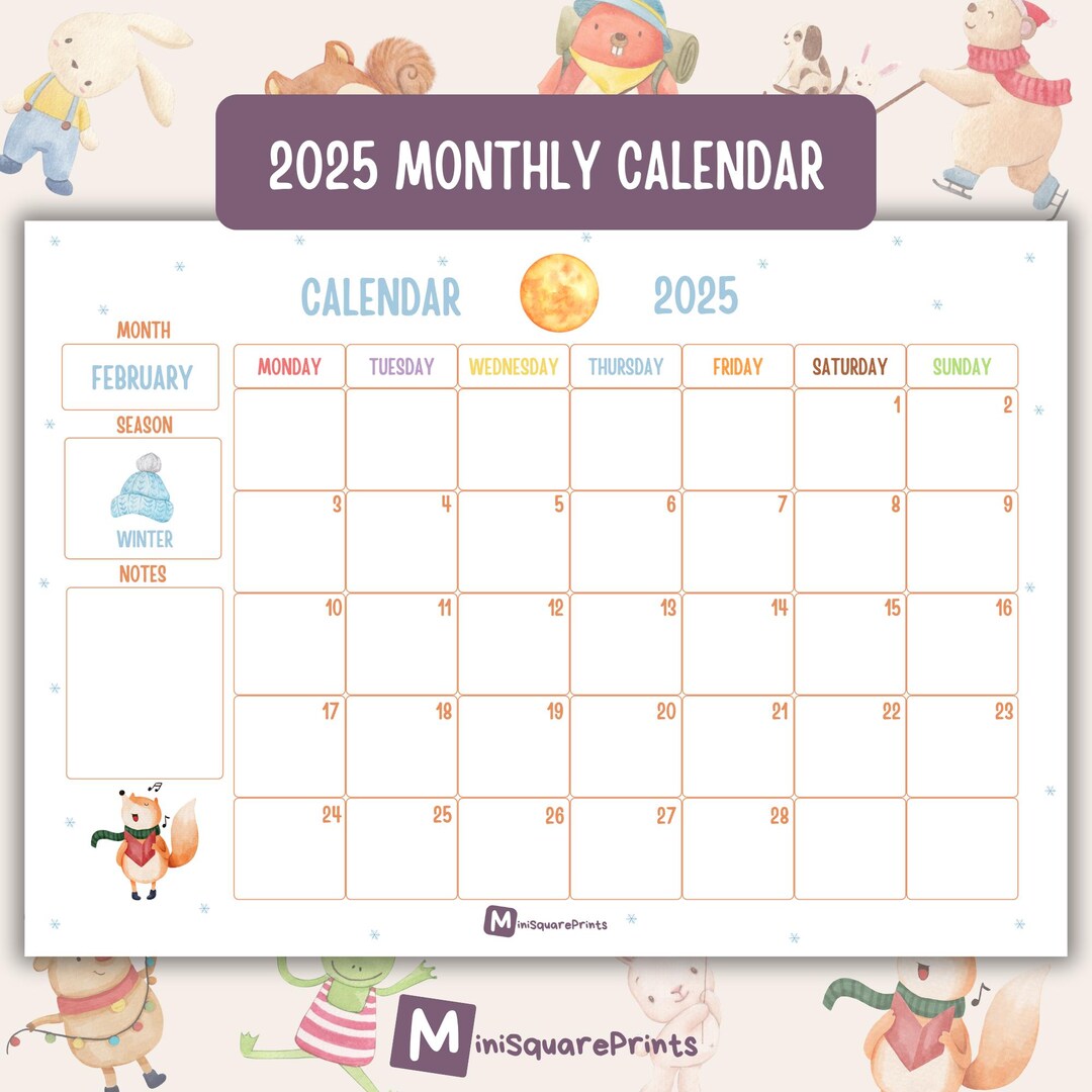 2025 Kids Calendar Printable - Vibrant 12-month Planner for Home and ...