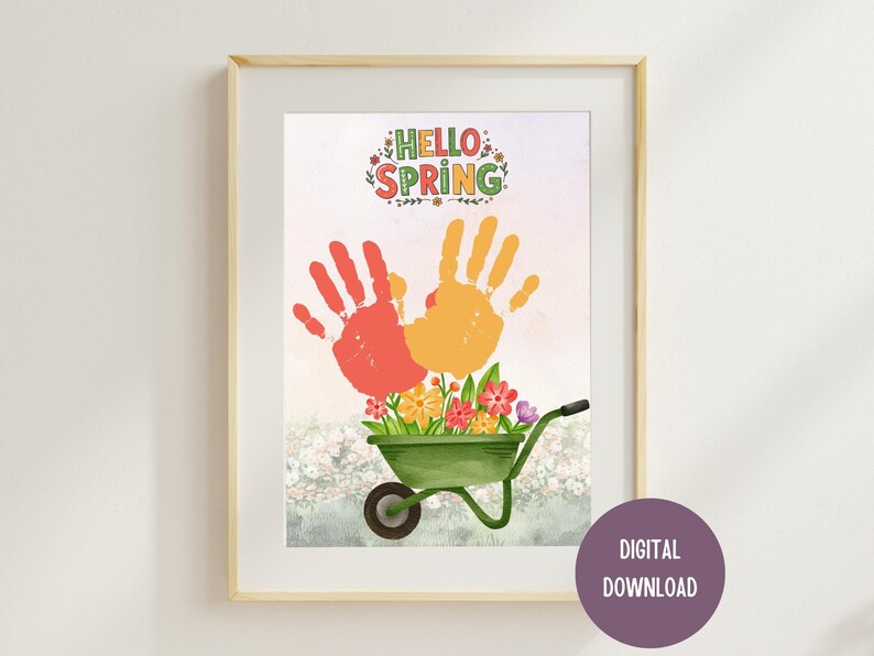 Hello Spring Handprint Craft for Kids, Flower Handprint Art Printable ...