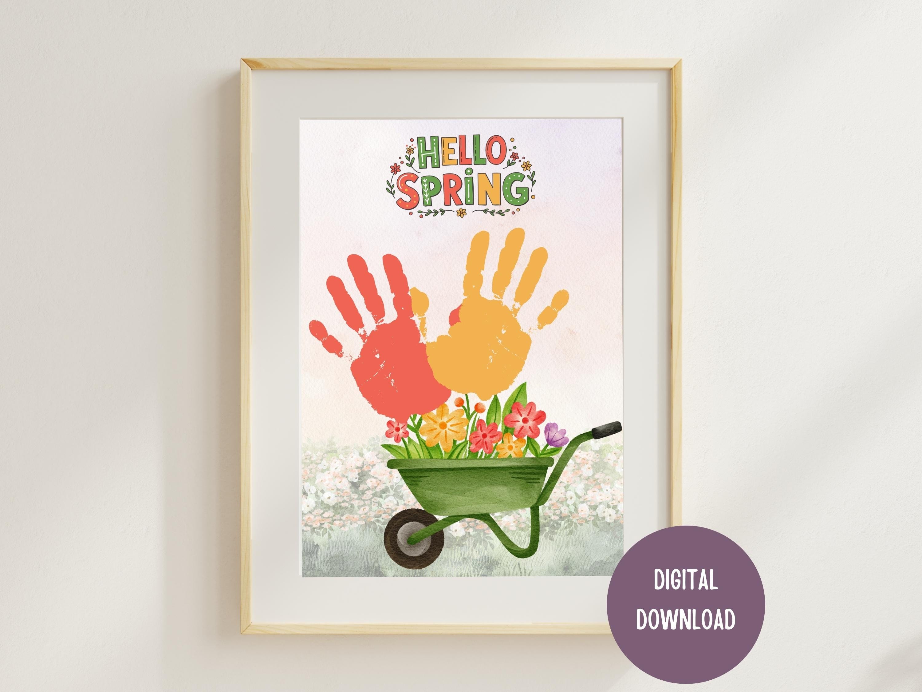 Hello Spring Handprint Craft for Kids, Flower Handprint Art Printable ...