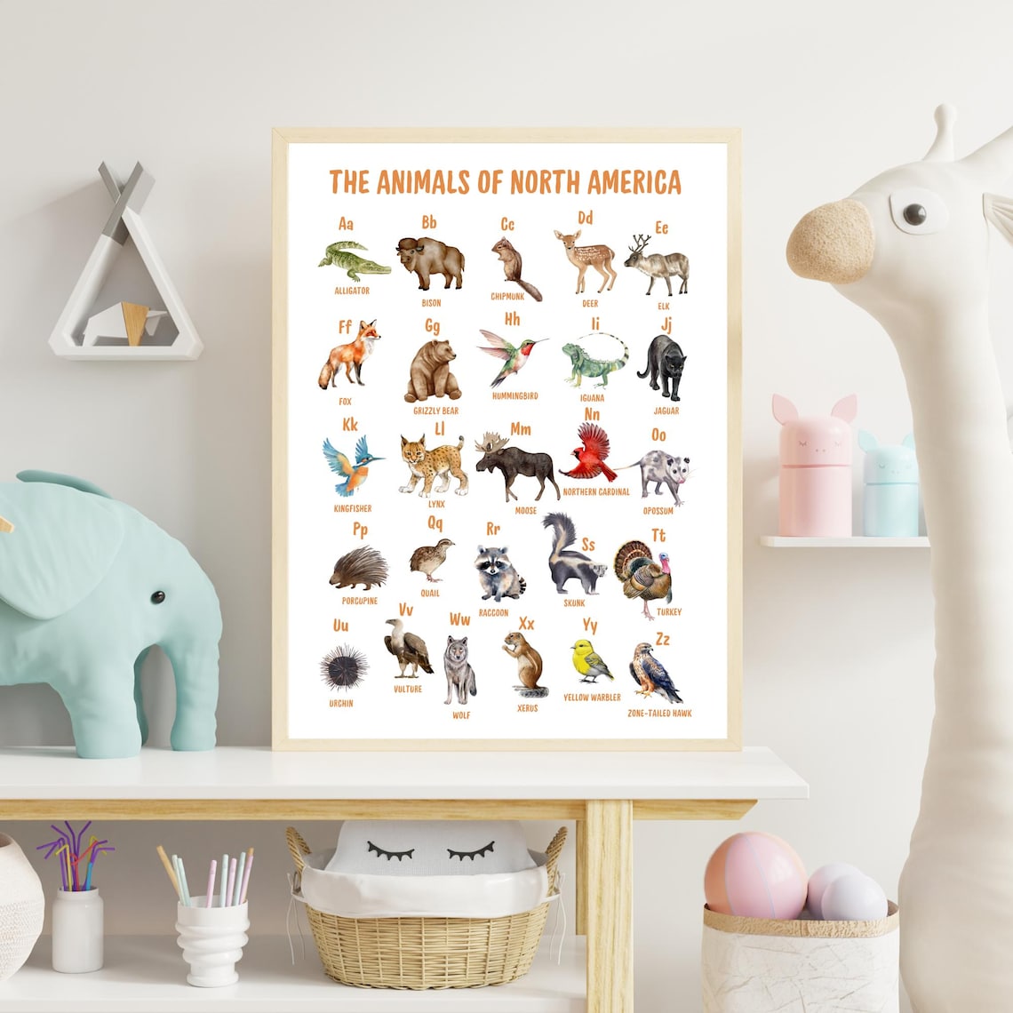 Watercolor Animal Alphabet Poster: North American Wildlife Nursery Art ...