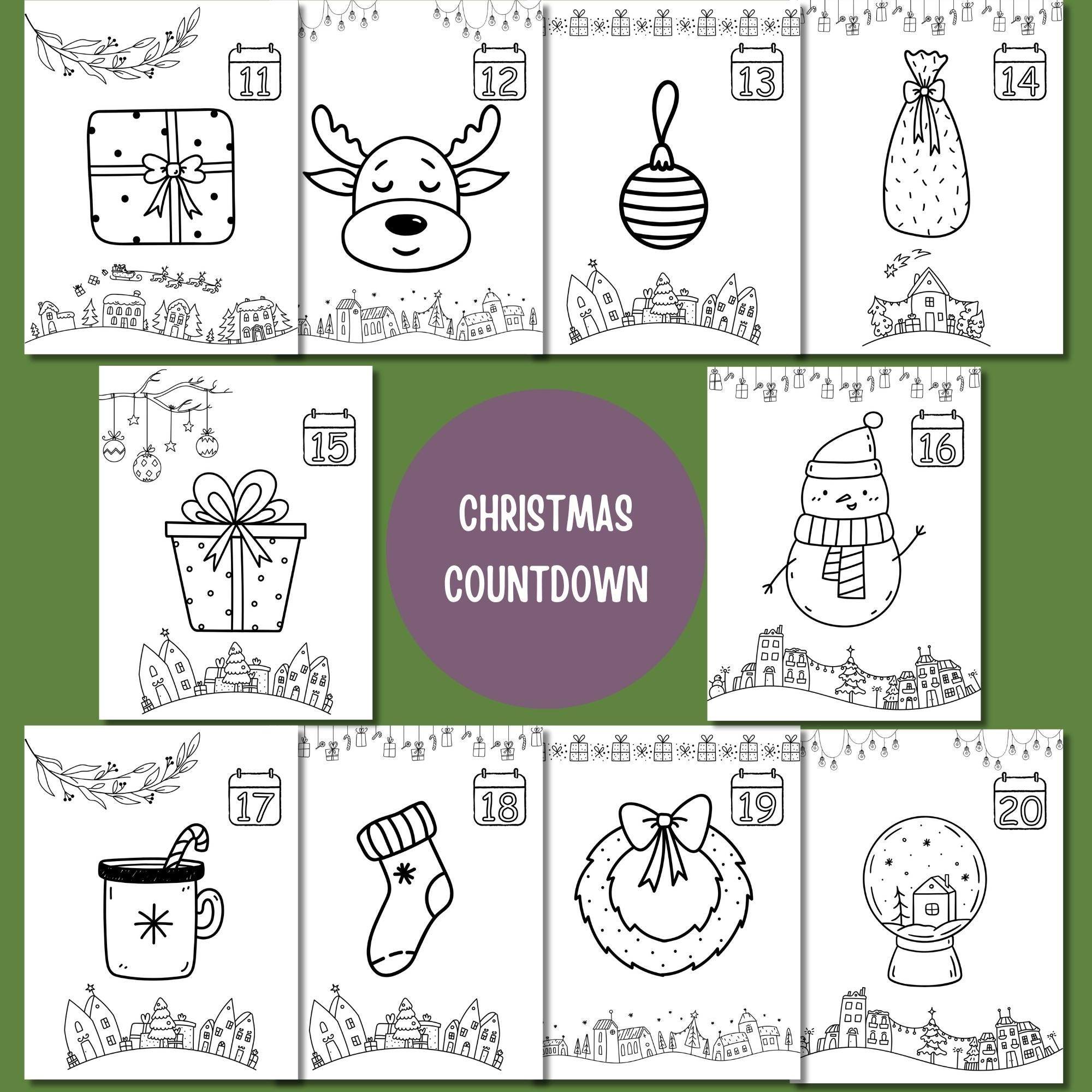 Christmas Countdown Coloring Pages, Advent Calendar Printable for Kids ...