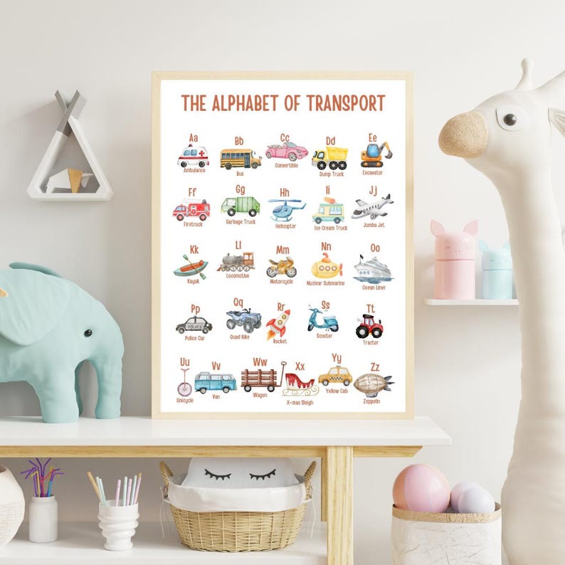 Transport ABC Poster Educational Alphabet Wall Art Kids Learning Print ...