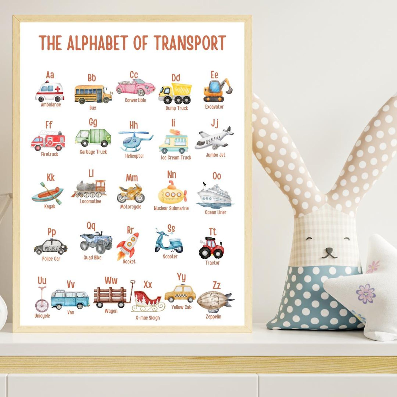 Transport ABC Poster Educational Alphabet Wall Art Kids Learning Print ...
