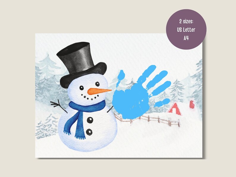 Snowman Handprint Art Printable for Kids, Winter Preschool Activity ...