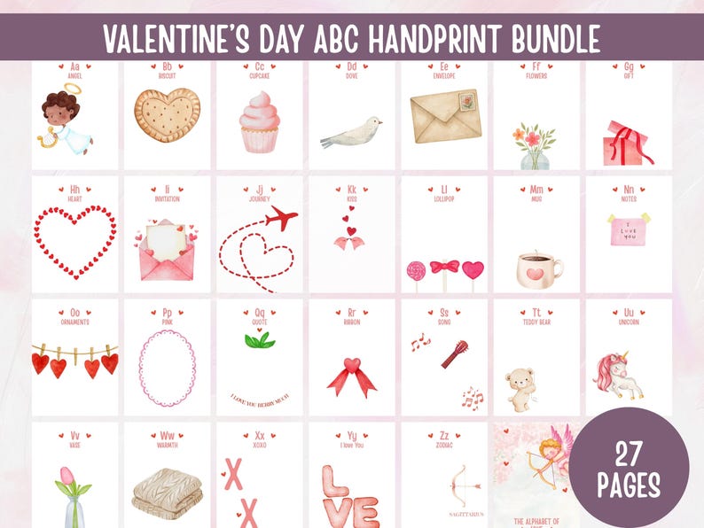 Valentine Alphabet Handprint Art for Kids Printable, ABC Handprint ...