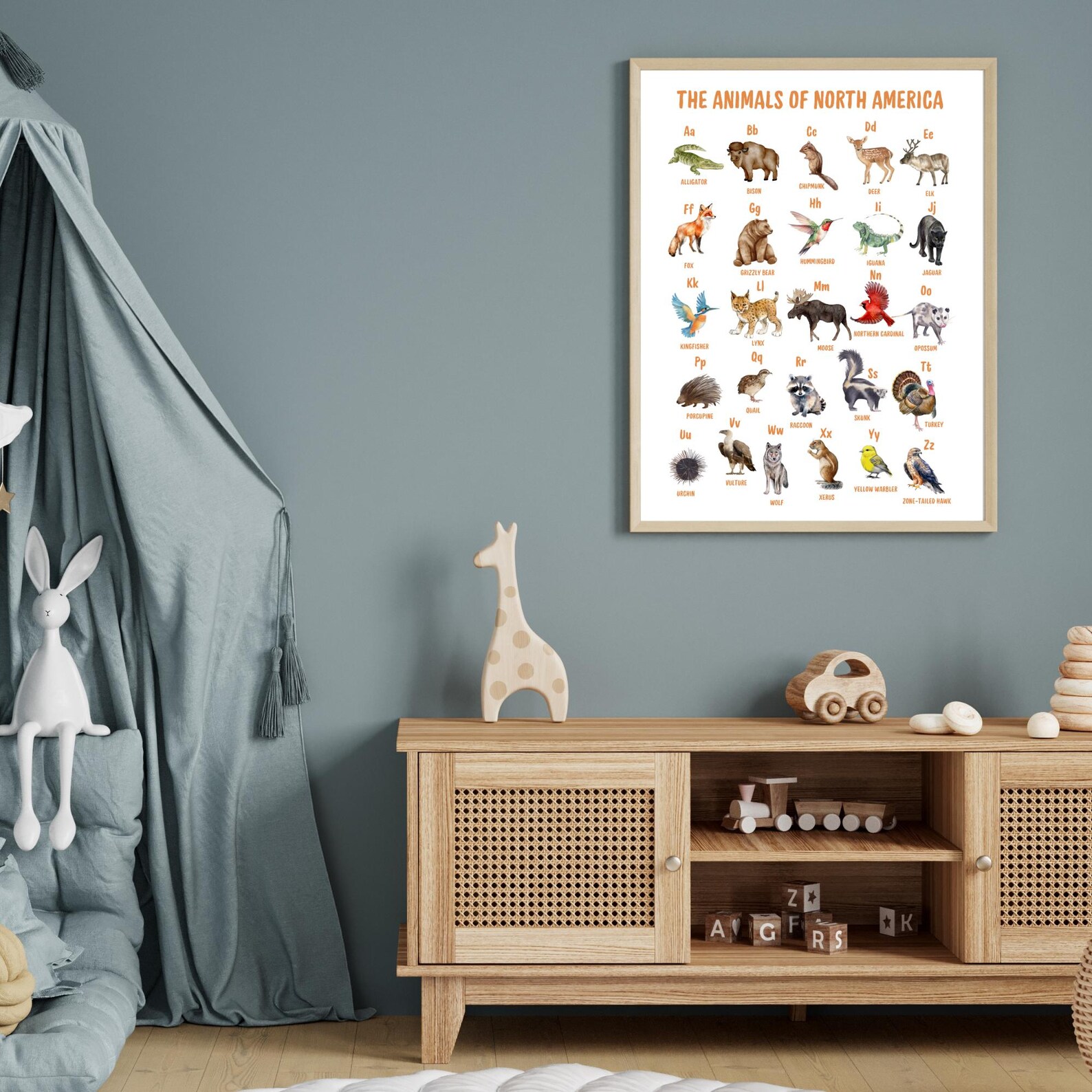 Watercolor Animal Alphabet Poster: North American Wildlife Nursery Art ...