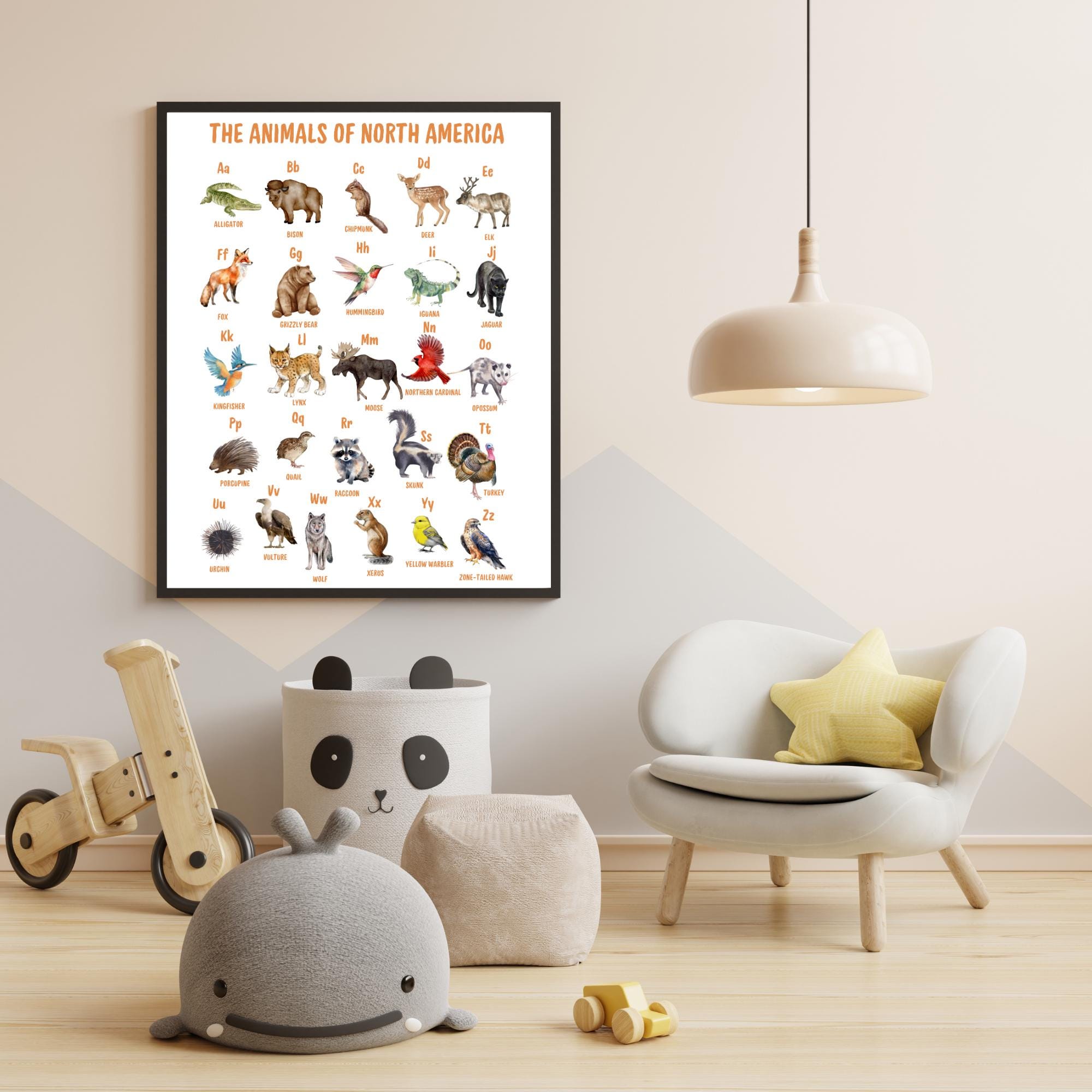 Watercolor Animal Alphabet Poster: North American Wildlife Nursery Art ...