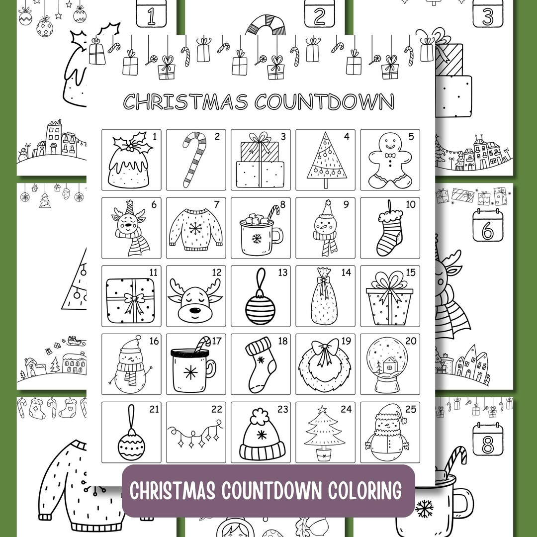 Christmas Countdown Coloring Pages, Advent Calendar Printable for Kids ...