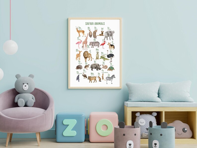 Safari Animal Alphabet Poster: Jungle ABC Nursery Art (digital Download ...