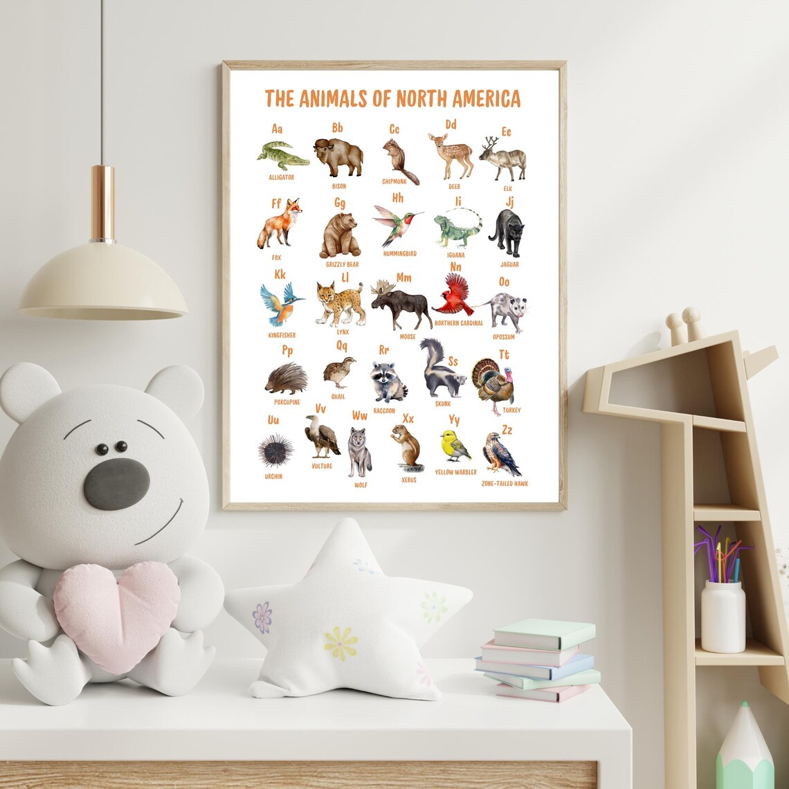 Watercolor Animal Alphabet Poster: North American Wildlife Nursery Art ...