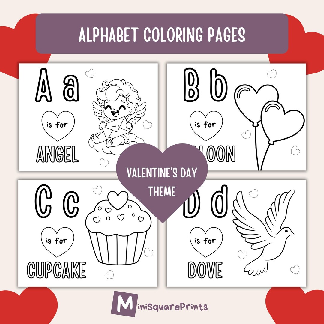Valentines Day Alphabet, ABC Coloring Worksheets for Kids, Cute ...