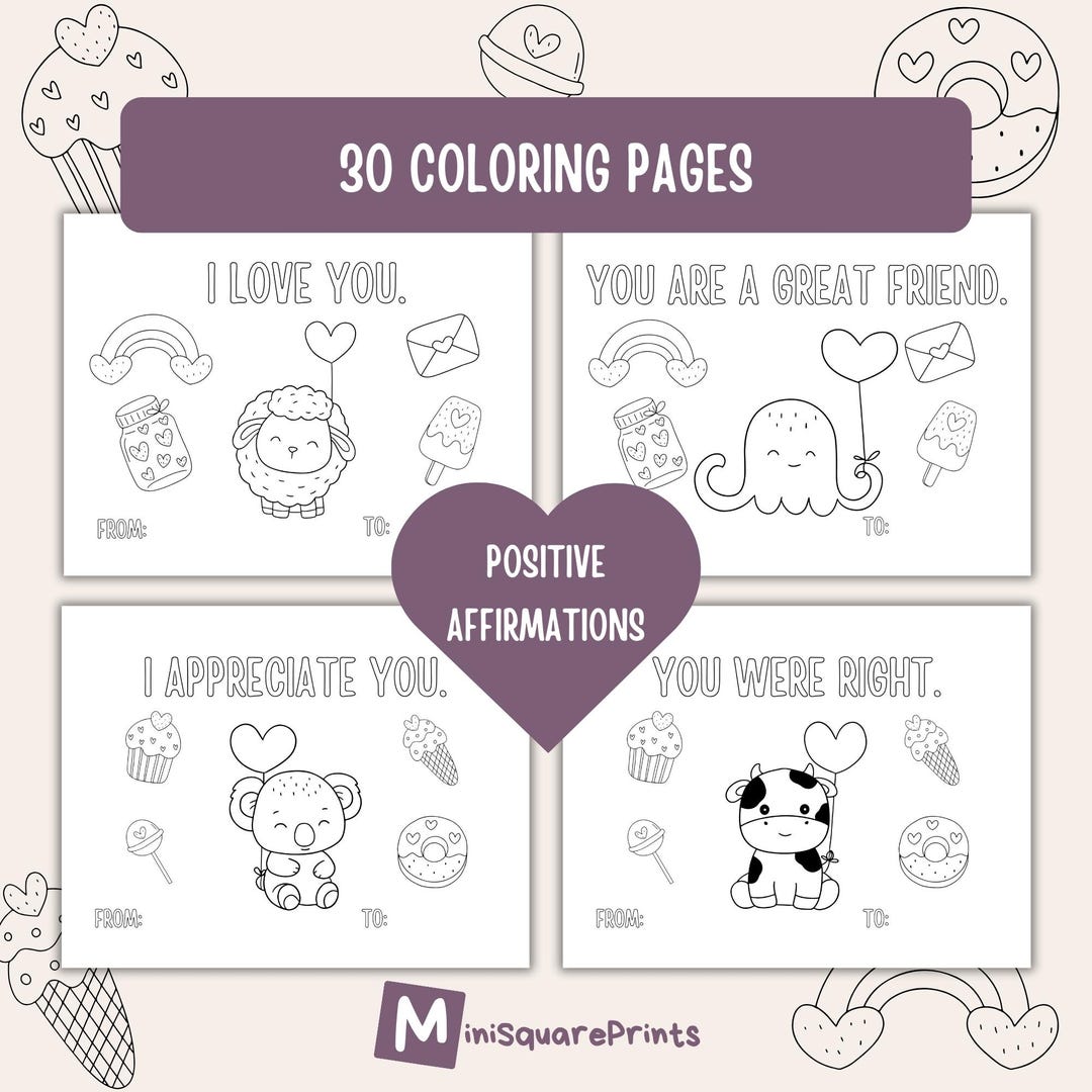 30 Positive Affirmation Coloring Cards for Kids | Self-love & Kindness ...