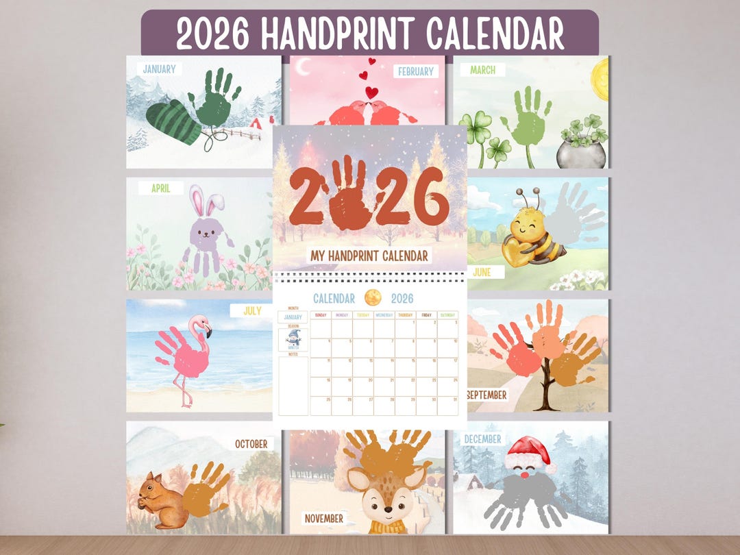 2026 Handprint Calendar Printable, Monthly Handprint Keepsake, Kids ...