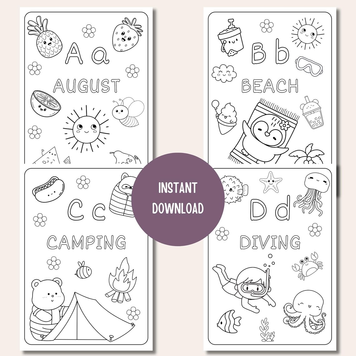 Summer Alphabet Coloring Book: A-Z Printable Kids Activity (PDF ...