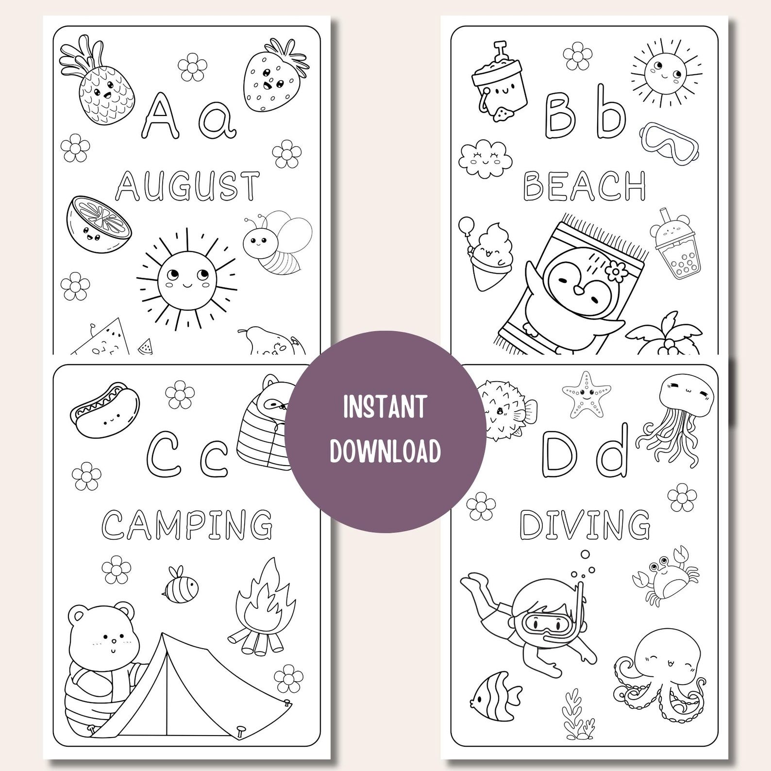 Summer Alphabet Coloring Book: A-Z Printable Kids Activity (PDF ...