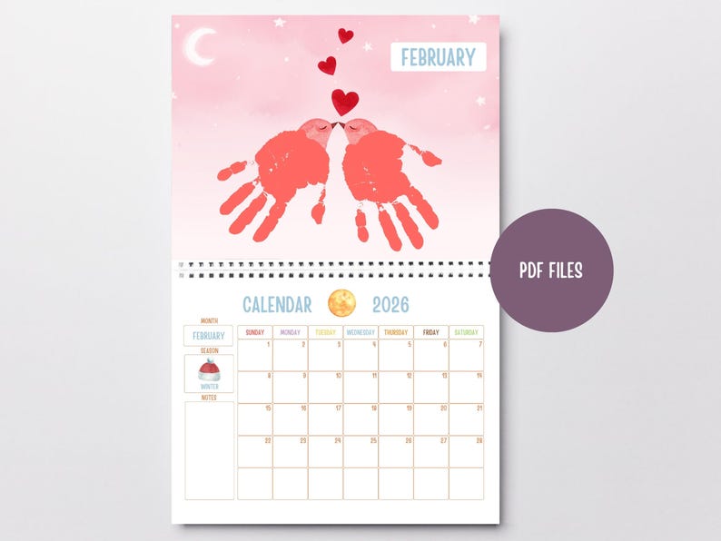 2026 Handprint Calendar Printable, Monthly Handprint Keepsake, Kids ...