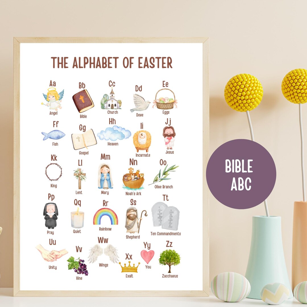 Christian Easter Alphabet Wall Art Kids Bible Abcs for Lent & Holy Week ...