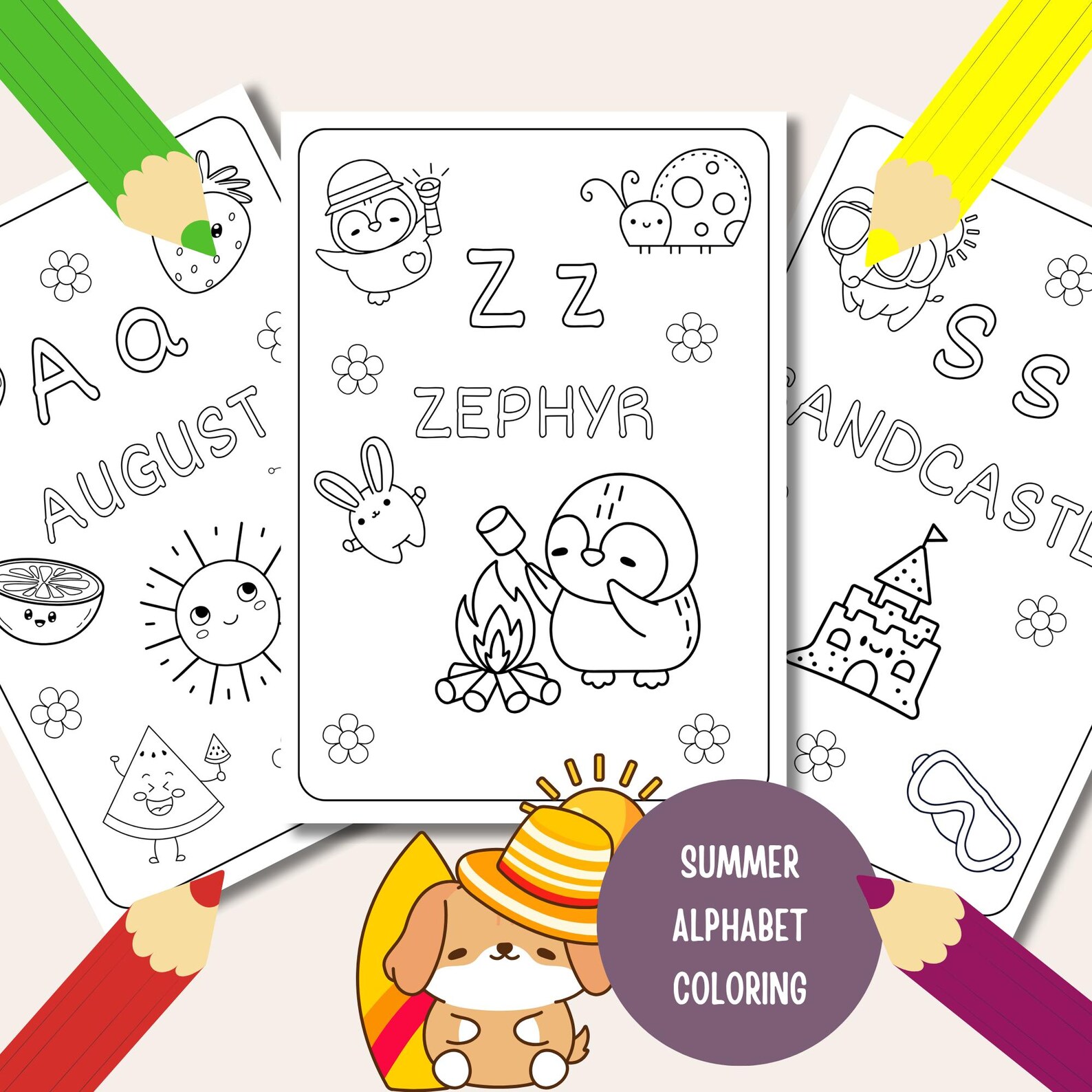 Summer Alphabet Coloring Book: A-Z Printable Kids Activity (PDF ...