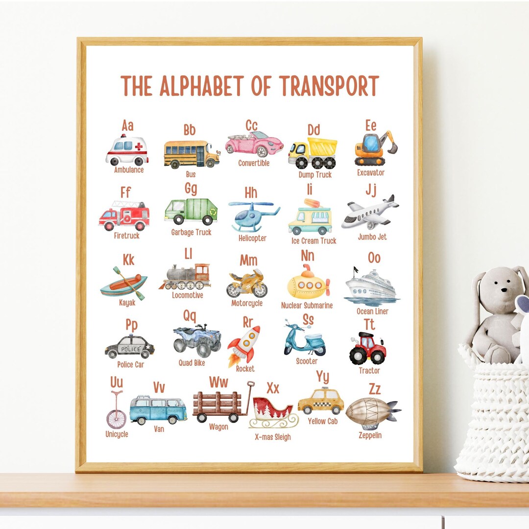 Transport ABC Poster, Educational Alphabet Wall Art, Kids Learning ...