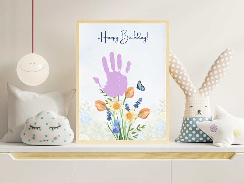 Happy Birthday Flower Bouquet Handprint Craft, DIY Kids Art Printable ...