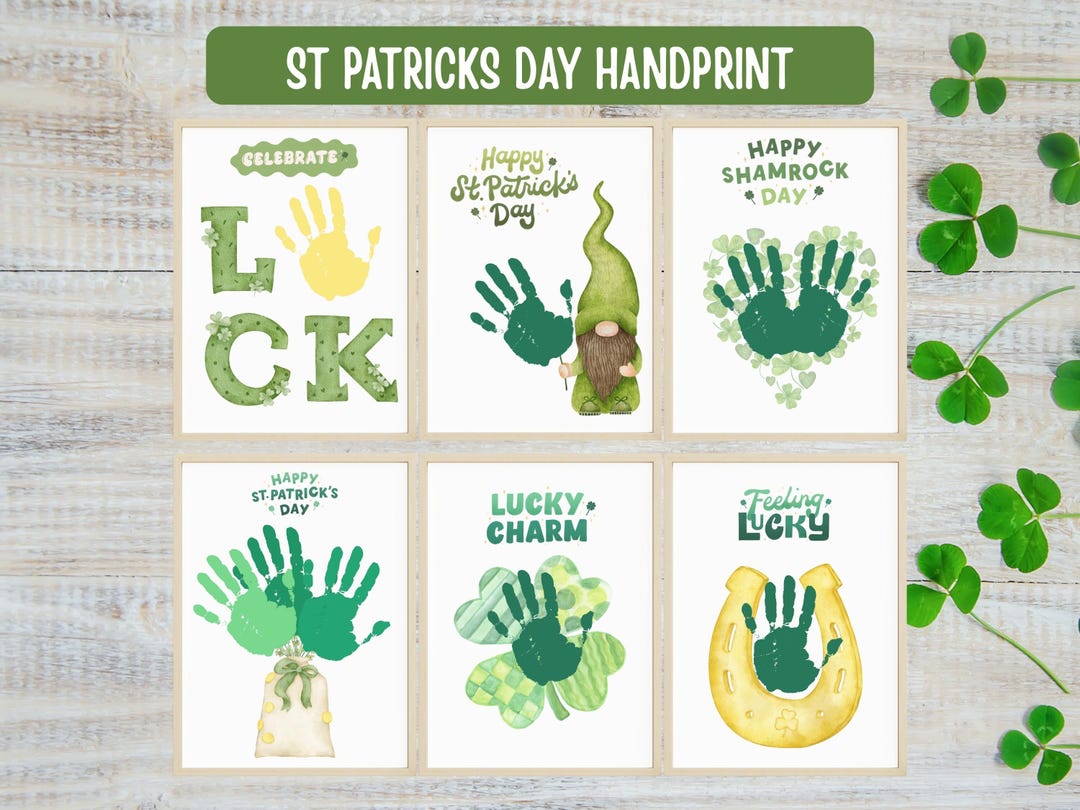 St Patrick’s Day Handprint Art Bundle, 6 Kids Craft Designs Printable ...