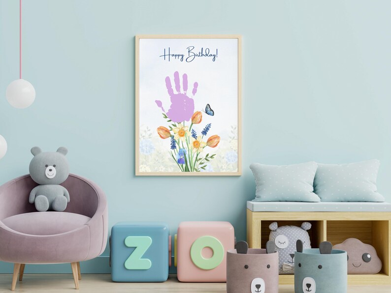 Happy Birthday Flower Bouquet Handprint Craft, DIY Kids Art Printable ...